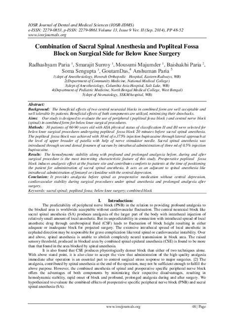 Pdf Combination Of Sacral Spinal Anesthesia And Popliteal Fossa Block On Surgical Side For