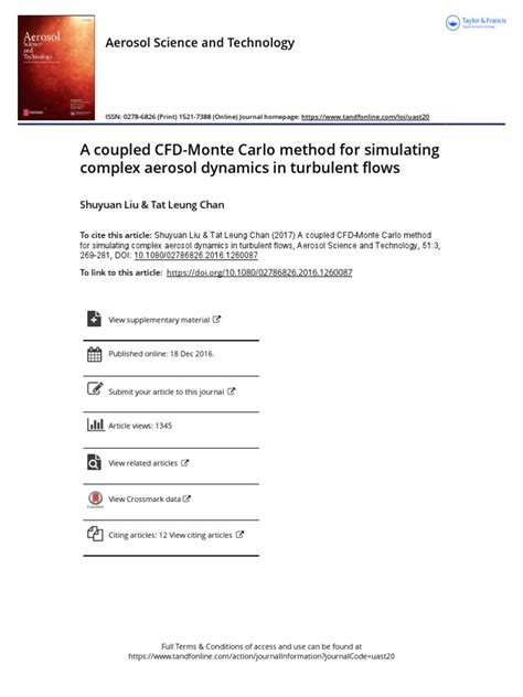 A Coupled Cfd Monte Carlo Method For Simulating Complex Aerosol Dynamics In Turbulent Flows
