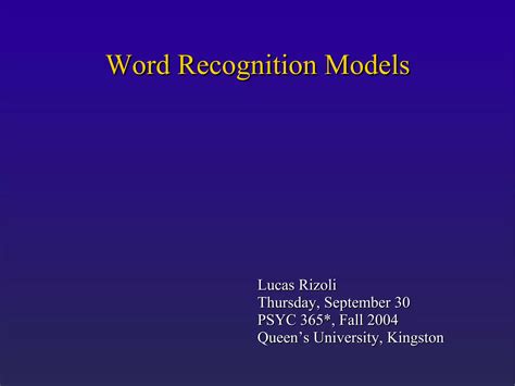 Word Recognition Models Pdf