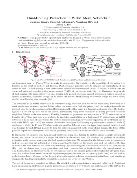 pdf dual homing protection in wdm mesh networks