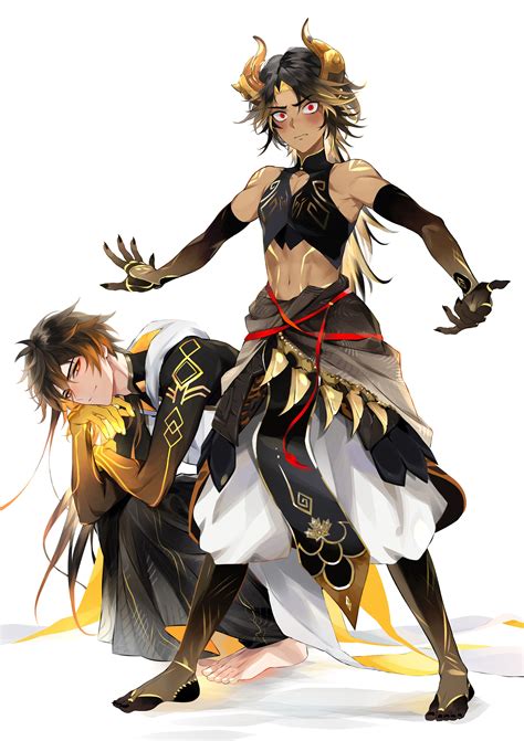 Zhongli Zhongli And Azhdaha Genshin Impact Drawn By Hwanmobhwan