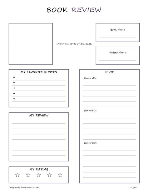 Creative Book Review Template With Drawing Space Wordlayouts