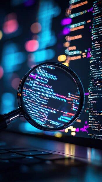 Cybersecurity Audit Magnifying Glass On Computer Code Premium Ai Generated Image