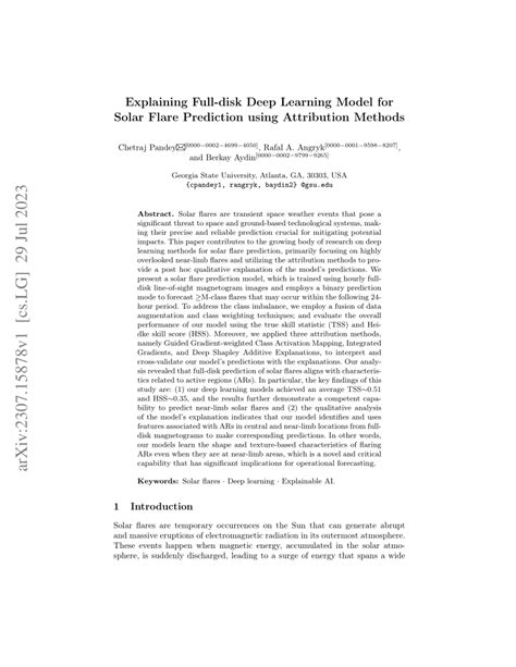 Pdf Explaining Full Disk Deep Learning Model For Solar Flare Prediction Using Attribution Methods