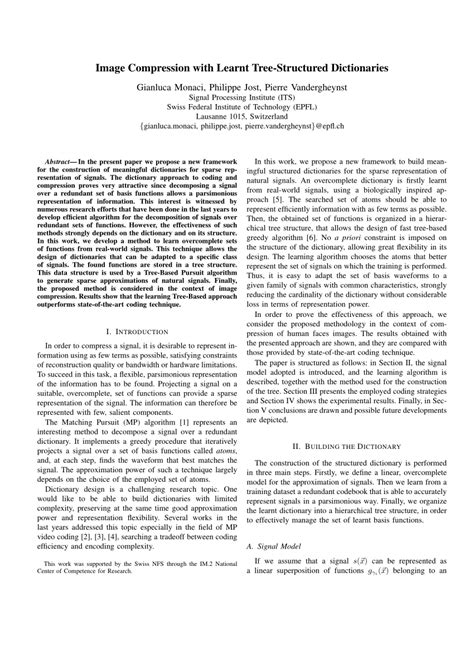 Pdf Image Compression With Learnt Tree Structured Dictionaries