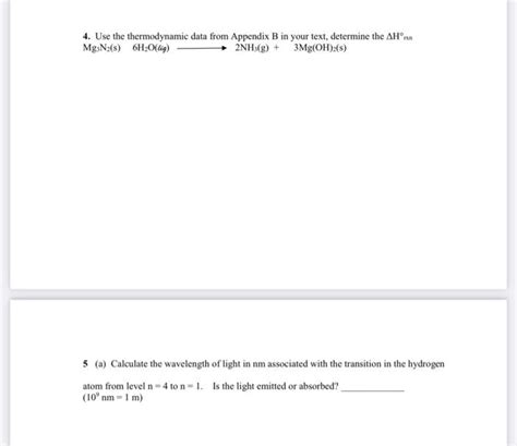 solved 4 use the thermodynamic data from appendix b in your