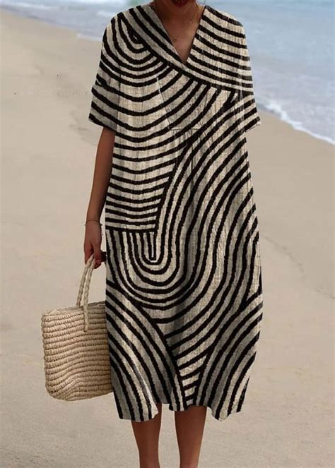Womens Geometric Hand Drawn Circle Line Pattern Print Flowy Dress Womens Geometric Hand Drawn Circle Line Pattern Print Flowy Dress