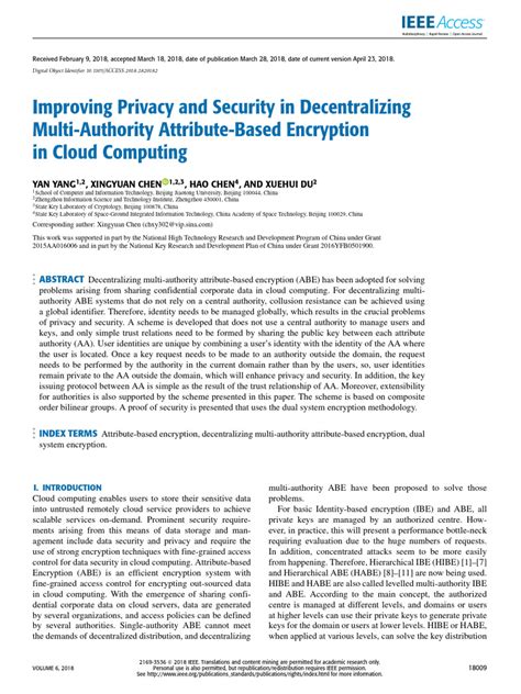Improving Privacy And Security In Decentralizing Multi Autho Pdf Public Key Cryptography