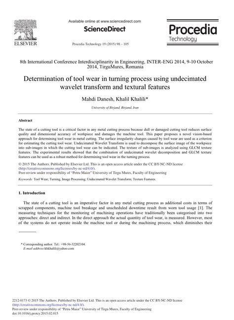 Pdf Determination Of Tool Wear In Turning Process Using Undecimated Wavelet Transform And