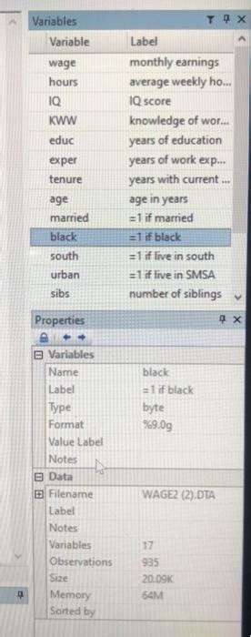 1 use the wage2 dta dataset to analyze the following