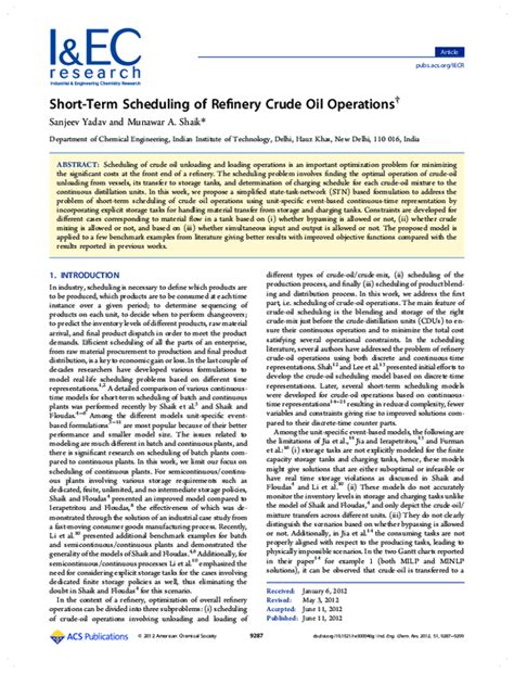 Pdf Short Term Scheduling Of Refinery Crude Oil Operations