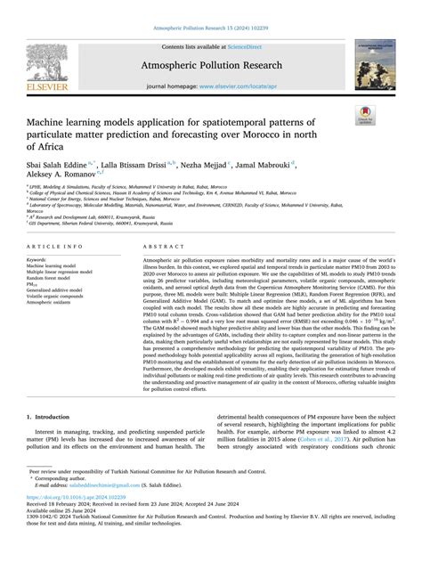 PDF Machine Learning Models Application For Spatiotemporal Patterns Of Particulate Matter
