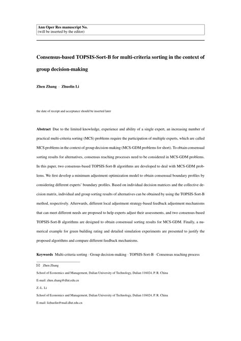pdf consensus based topsis sort b for multi criteria sorting in the