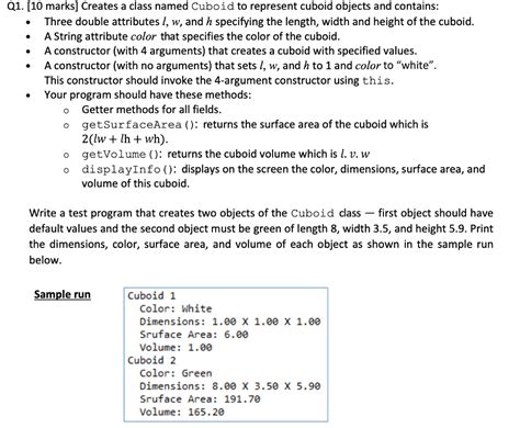Solved Q1 10 Marks Creates A Class Named Cuboid To