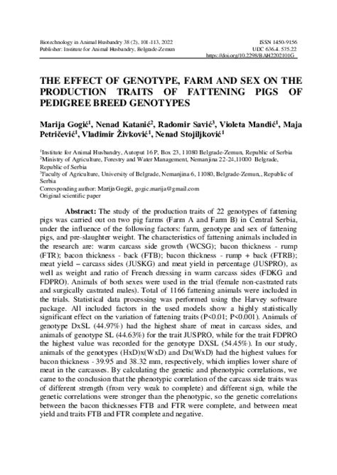 Pdf The Effect Of Genotype Farm And Sex On The Production Traits Of