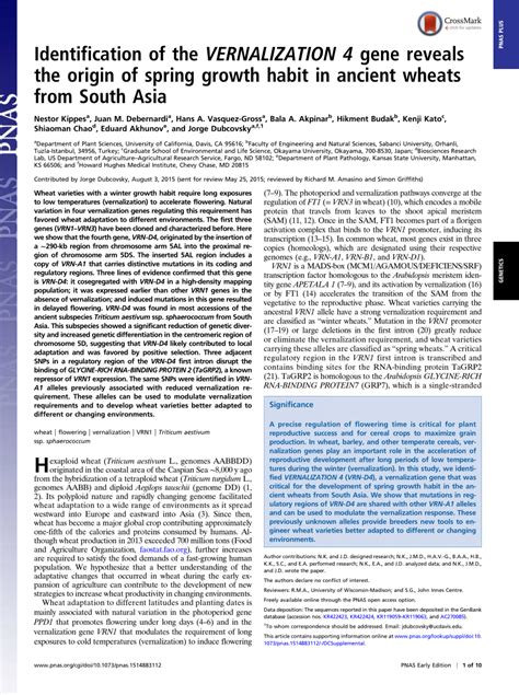 Pdf Identification Of The Vernalization 4 Gene Reveals The Origin Of Spring Growth Habit In