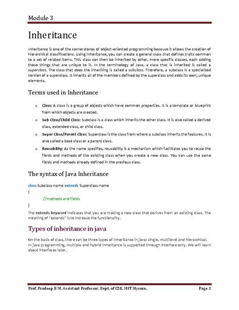 Module 3 Notes Inheritance Inheritance Is One Of The Cornerstones