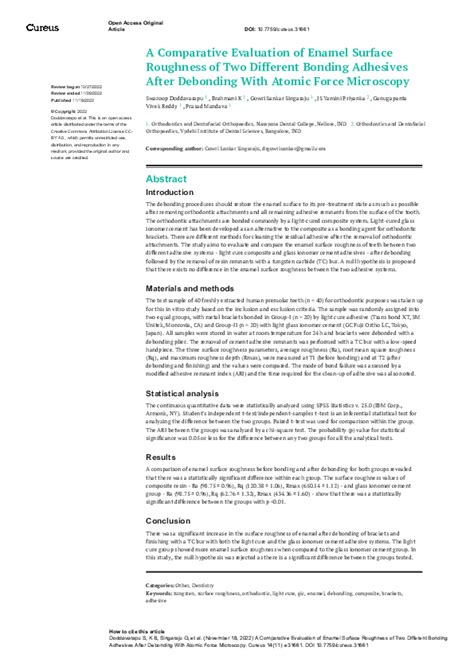Pdf A Comparative Evaluation Of Enamel Surface Roughness Of Two Different Bonding Adhesives