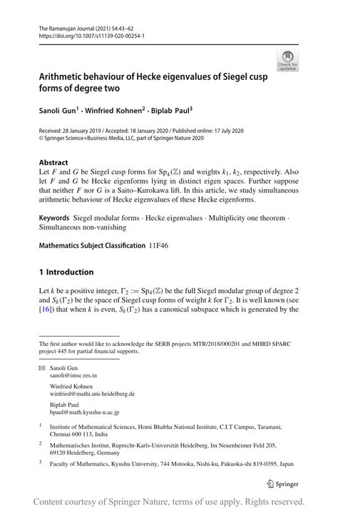 Arithmetic Behaviour Of Hecke Eigenvalues Of Siegel Cusp Forms Of Degree Two Request Pdf