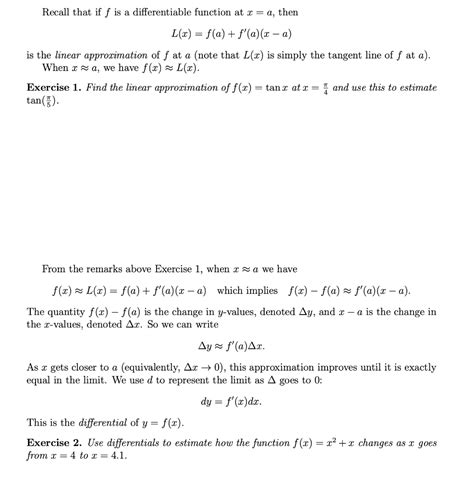 Solved Recall That If F Is A Differentiable Function At Xa
