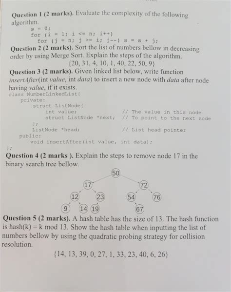 solved question 1 2 marks evaluate the complexity of the