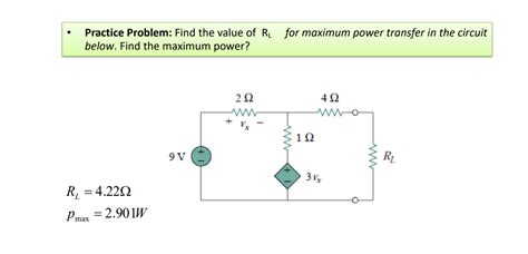 Solved Practice Problem Find The Value Of Rl For Max