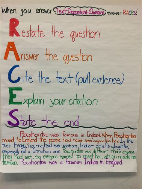 Another New Anchor Chart For The Room When Answering Text Dependent Questions Remember Races