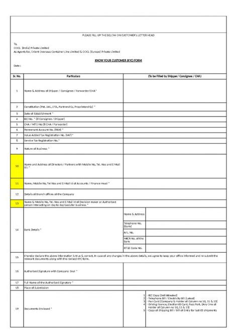 Account Template Excel Free Download Oocl Kyc Format Standar Format