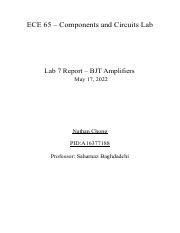 ECE 65 Make Up Spring 2022 Lab 7 Pdf ECE 65 Components And Circuits Lab Lab 7 Report BJT