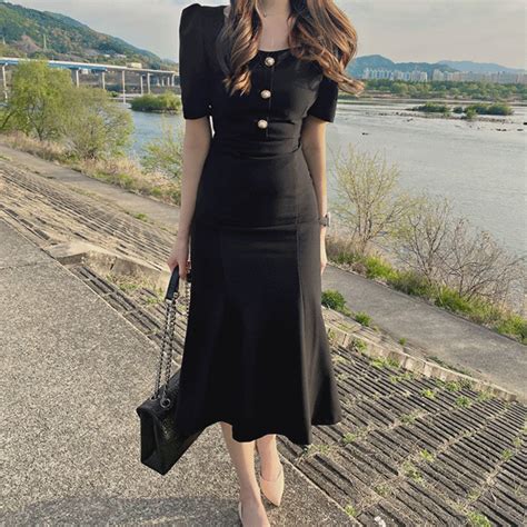 영앤핏 세일 고퀄 모델소장 고급스러운 진주 버튼 장식 어깨 셔링 슬림핏 타이트한핏 머메이드 롱 원피스 3color셀프웨딩 브라이덜샤워 데이트룩 상견례룩 하객룩 파티룩