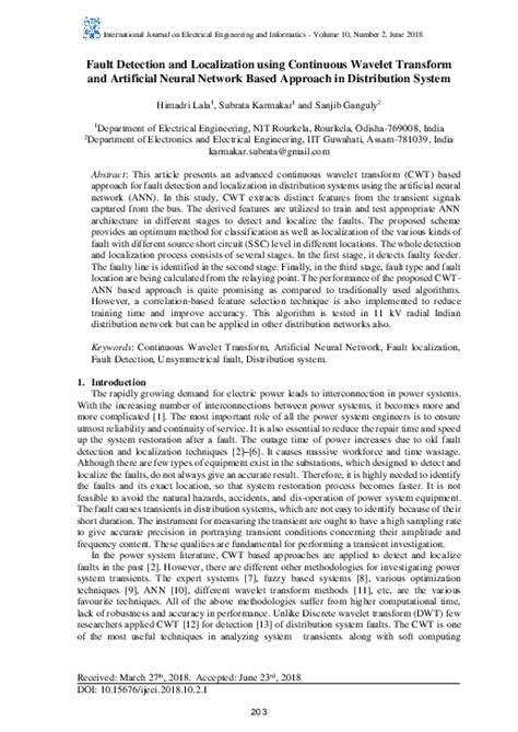 Pdf Fault Detection And Localization Using Continuous Wavelet Transform And Artificial Neural