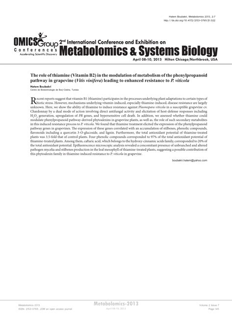Pdf Metabolomics And Systems Biology Usa 2013