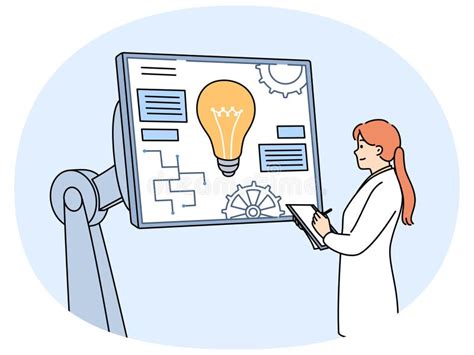 Woman Industrial Engineer Is Working On Creation Of Robotics Standing Near Monitor With Gears