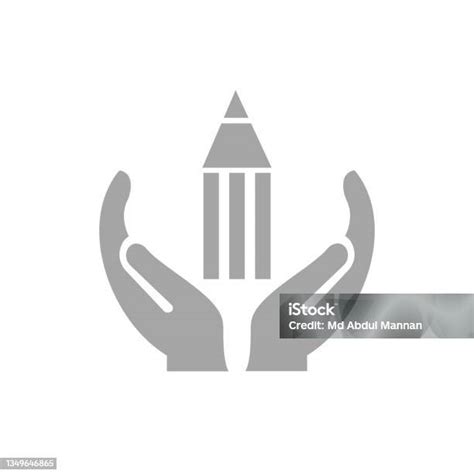 핸드 펜슬 로고 디자인 손 콘셉트 벡터가 있는 펜슬 로고 손과 연필 로고 디자인 개념에 대한 스톡 벡터 아트 및 기타 이미지