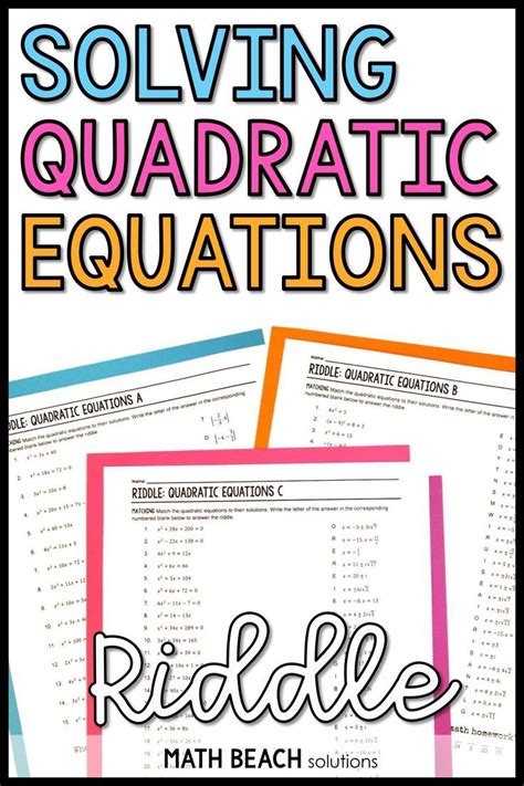 Solving Quadratic Equations Riddle Activity Complex Solutions