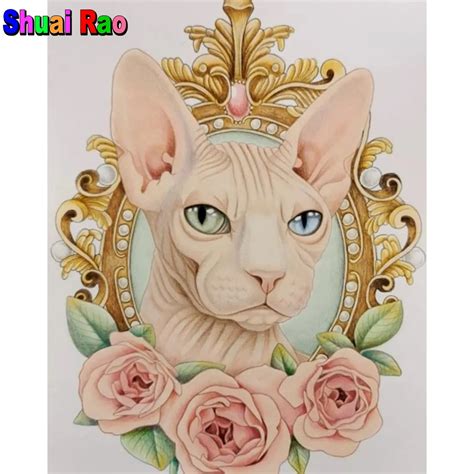 스핑크스 고양이 아트 꽃 Diy 다이아몬드 페인팅 크로스 스티치 모자이크 전체 드릴 다이아몬드 자수 5d 수제 아이 선물 홈 장식다이아몬드 페인팅 십자수