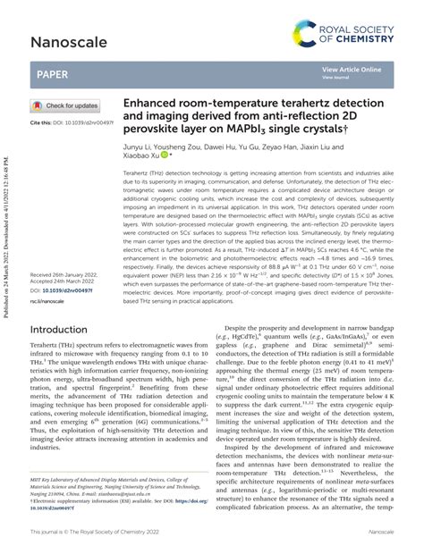Pdf Enhanced Room Temperature Terahertz Detection And Imaging Derived From Anti Reflection 2d