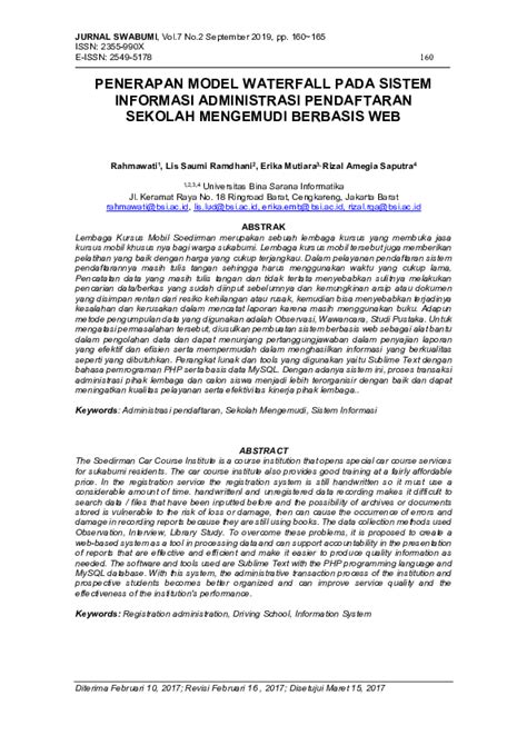 Pdf Penerapan Model Waterfall Pada Sistem Informasi Administrasi Pendaftaran Sekolah Mengemudi