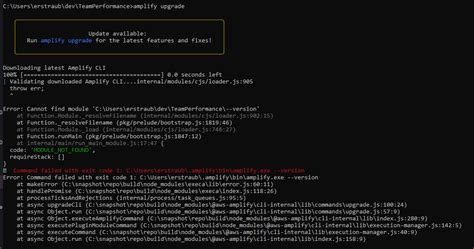 CLI Amplify Upgrade Command Failed With Exit Code C Users Erstraub Amplify Bin