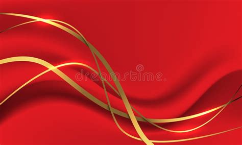 Abstract Gold Black Ribbon Curve Overlap On Red Luxury Background