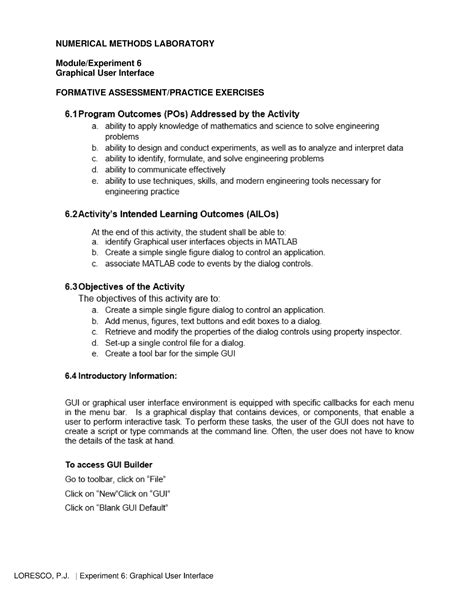 FA EXP GUI NUMERICAL METHODS LABORATORY Module Experiment Graphical User Interface