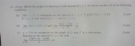 Solved Pts Sketch The Graph Of A Function F With Chegg Com