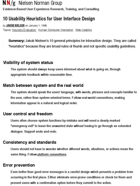 10 Heuristics For User Interface Design Article By Jakob Nielsen Download Free Pdf