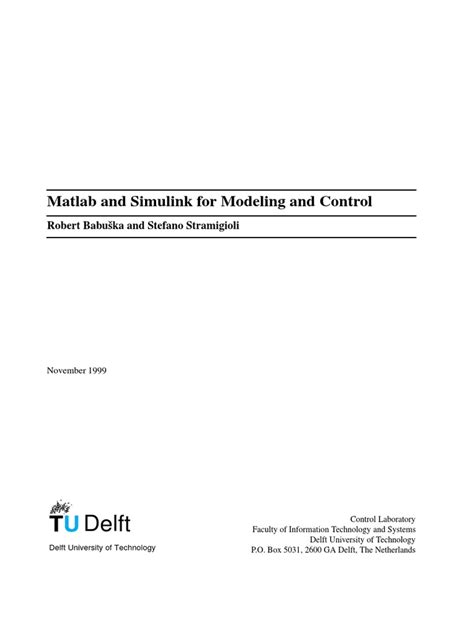 Delft Matlab And Simulink For Modeling And Control Pdf Control Theory Matlab