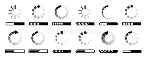 Set Of Loading Icons Vector Load Bar Download Symbol Status Or Indicator Loading Stock