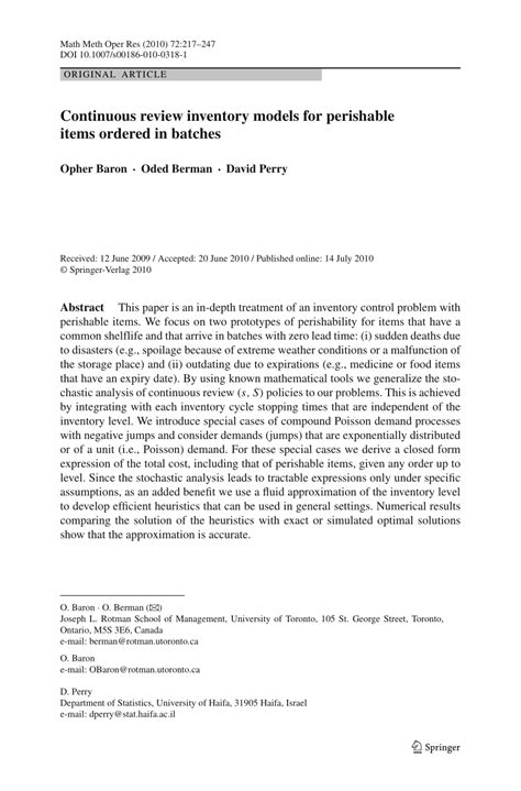 Pdf Continuous Review Inventory Models For Perishable Items Ordered