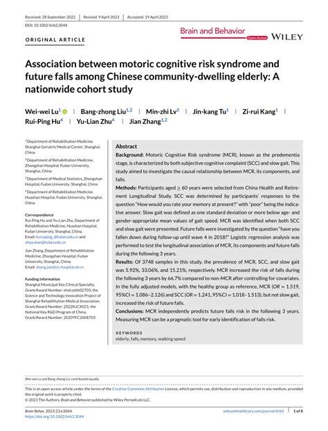 Pdf Association Between Motoric Cognitive Risk Syndrome And Future Falls Among Chinese