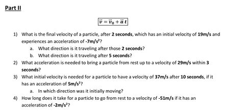 Solved Part II ū ūo ât 1 What is the final velocity of a Chegg com