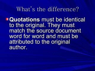 Quoting Paraphrasing And Summarizing PPT