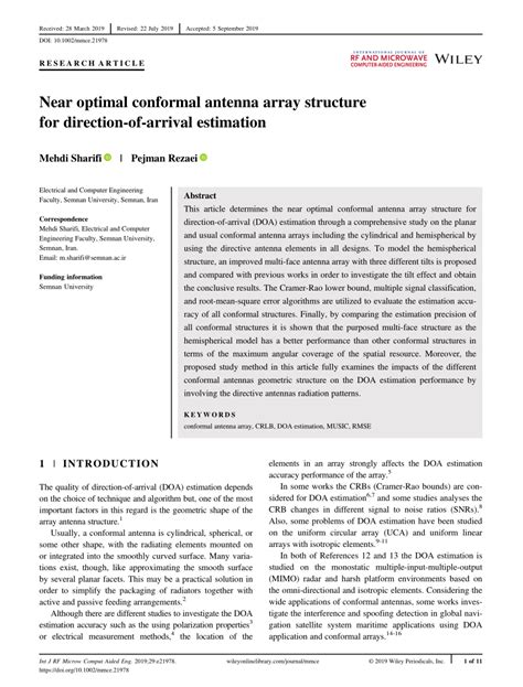 Near Optimal Conformal Antenna Array Structure For Direction‐of‐arrival Estimation Request Pdf